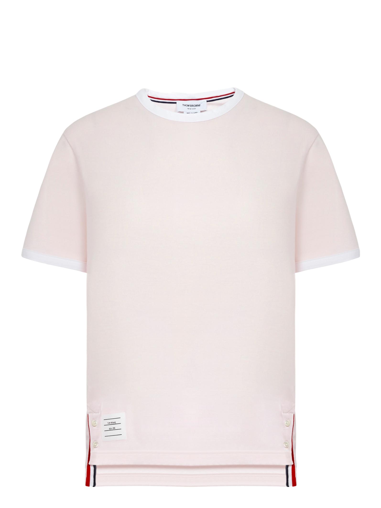 THOM BROWNE Thom Browne Short Sleeve T-Shirt with Asymmetric Hem and Logo Patch